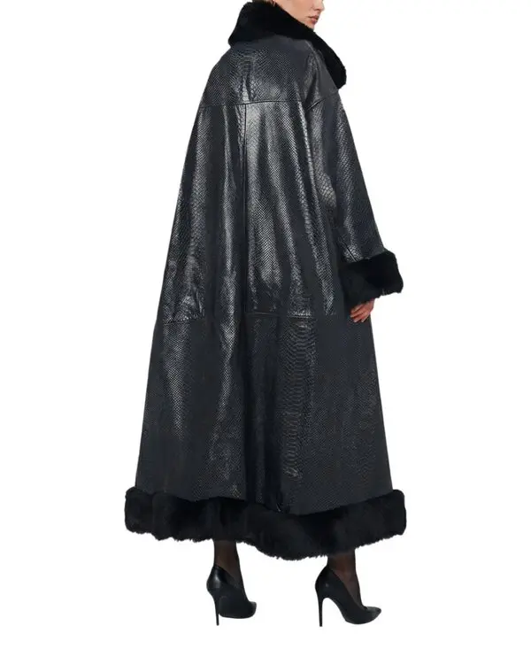 Gorski Python Embossed Nappa Leather Coat With Merinillo Shearling Lamb Trim