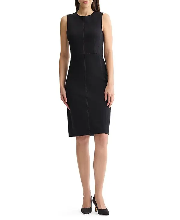 Misook Luxestretch Contrast Stitch Sheath Dress - Black/charmeuse