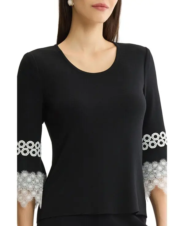 Misook Lace Applique Soft Knit Top