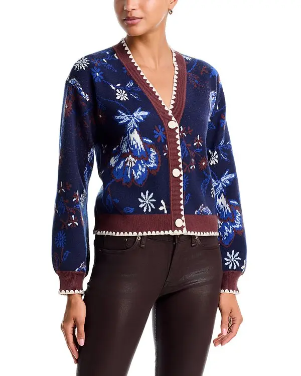 Aqua Embroidered Border Cardigan