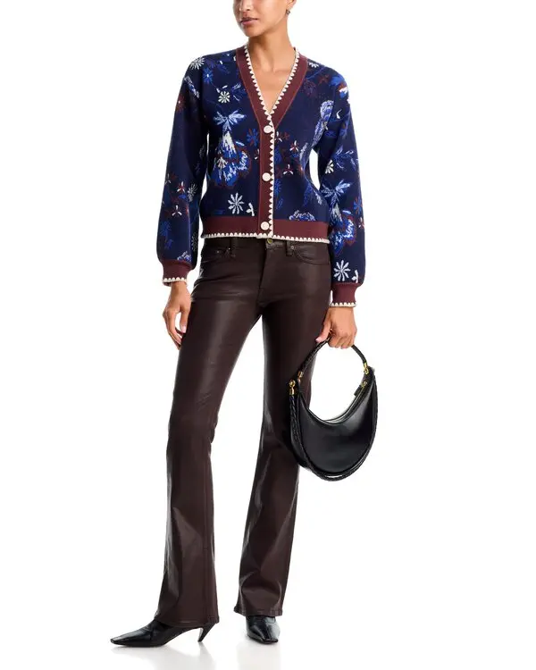 Aqua Embroidered Border Cardigan