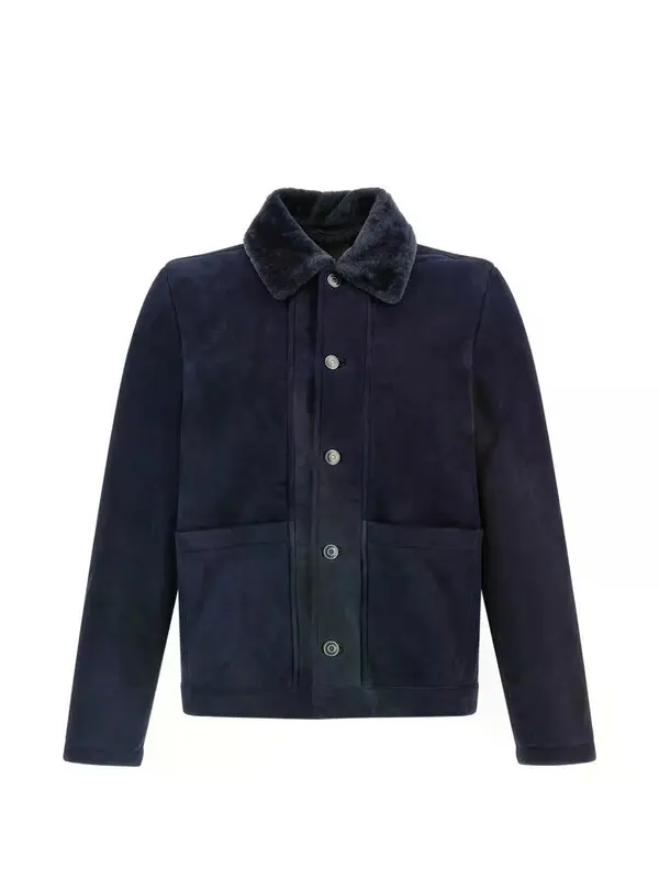 GIORGIO BRATO Shearling-collar Leather Jacket - Blue