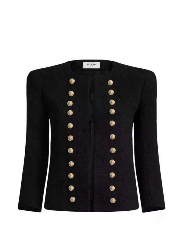 Balmain Textured Cropped Jacket With Gold-tone Buttons