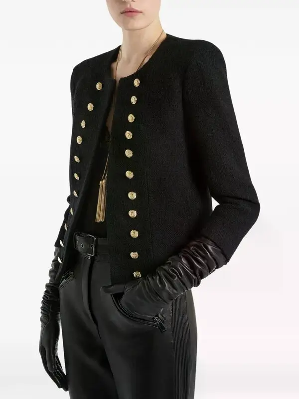 Balmain Textured Cropped Jacket With Gold-tone Buttons