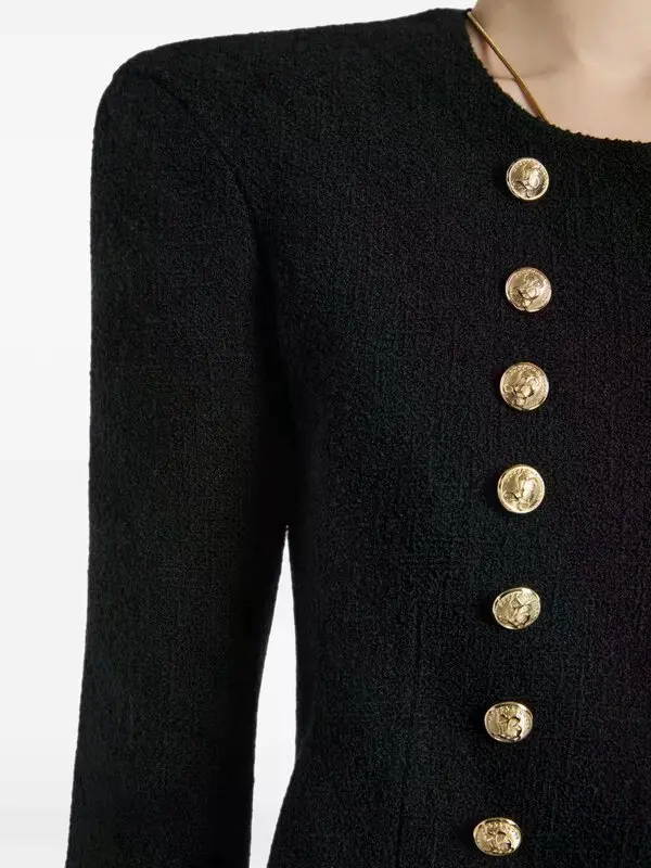 Balmain Textured Cropped Jacket With Gold-tone Buttons