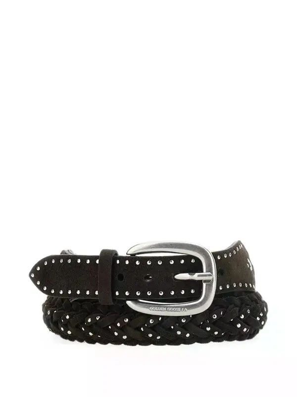 GOLDEN GOOSE Houston Belt In Woven Mahogany Suede With Silver Micro-studs - Brown