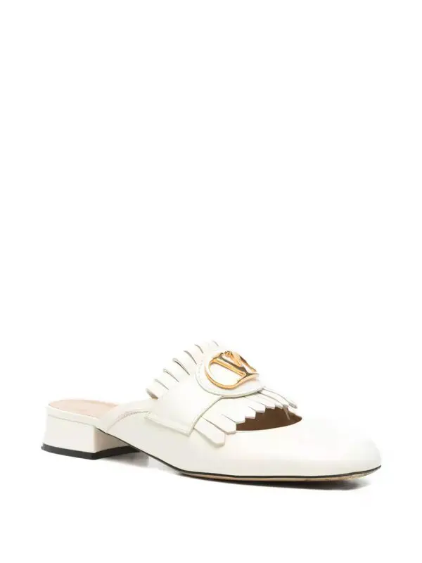 Valentino Garavani Vlogo Signature Fringed Mules - Neutrals