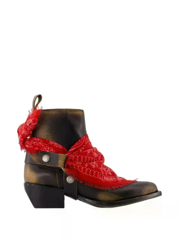 GOLDEN GOOSE Debbie Boots In Black Leather With Removable Buckle And Bandana - Brown