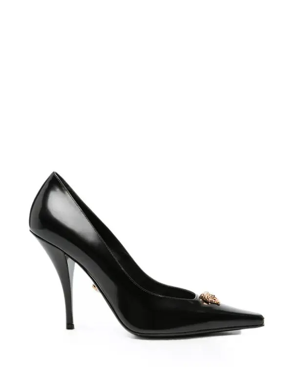 Versace La Medusa Leather Heeled Pumps - Black