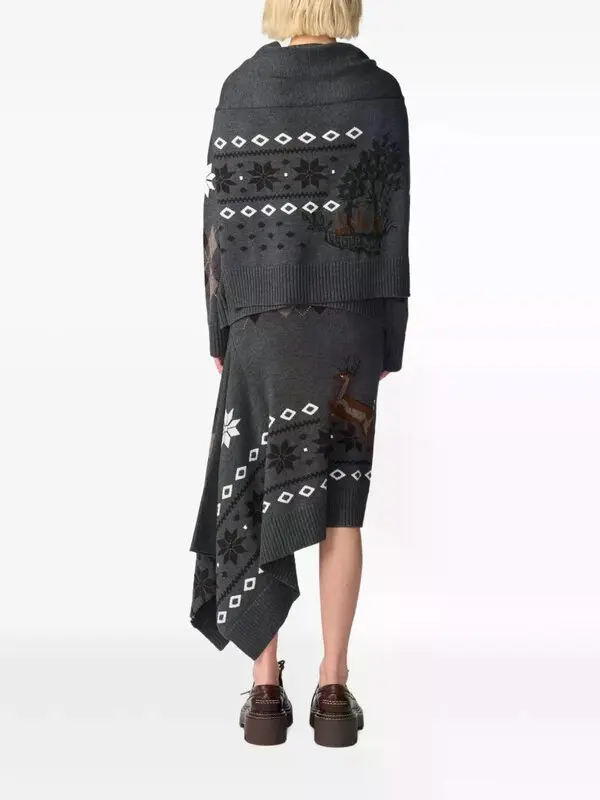 Monse Fair Isle Intarsia Sweater With Scarf Detail - Grey