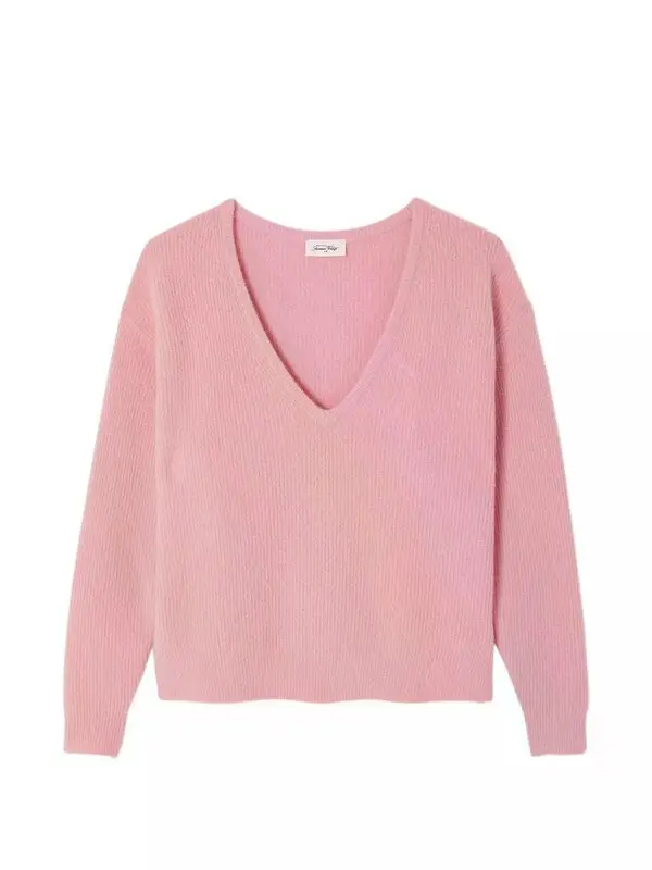 American Vintage Ribbed Knit V-neck Sweater - Pink