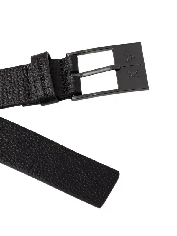 Armani Exchange Logo Plaque Pebbled Leather Belt - Black