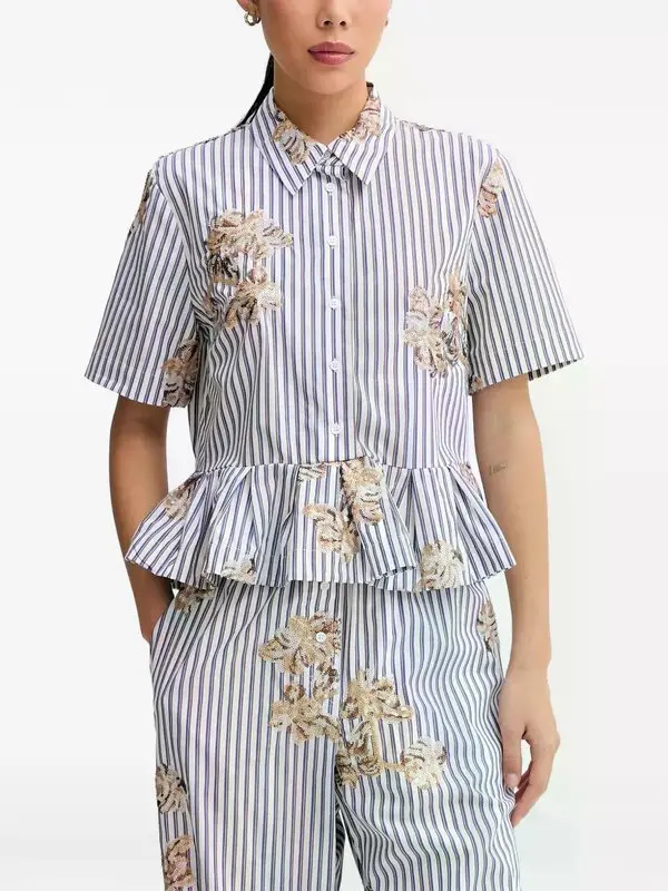 Munthe Sequined Striped Cotton Shirt - White