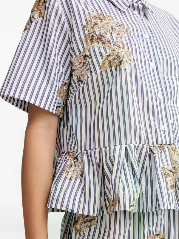 Munthe Sequined Striped Cotton Shirt - White