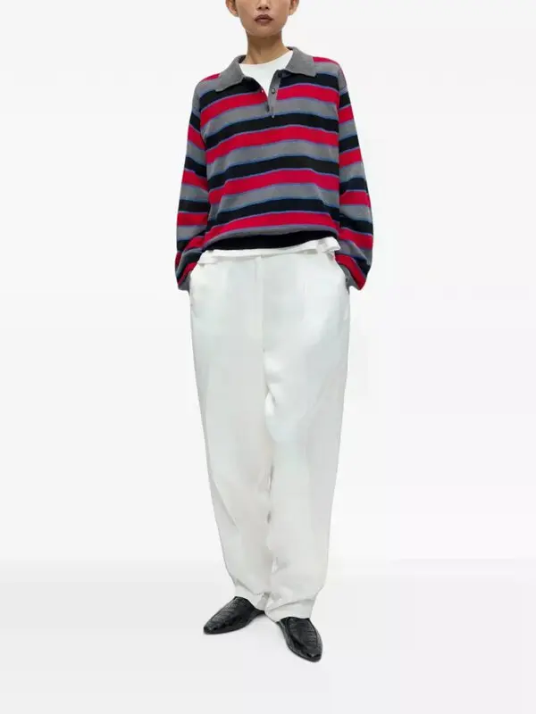 CORDERA Striped Long-sleeve Polo Top - Red