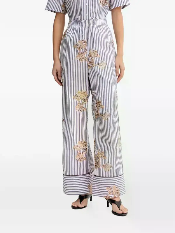 Munthe Nikita Sequin-embellished Striped Palazzo Pants - White