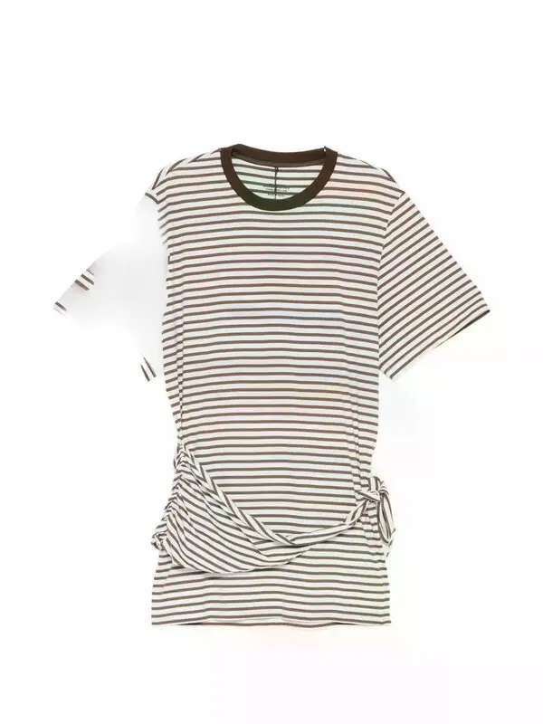 Cynthia Rowley Horizontal Stripe Ruched Crewneck Dress - White