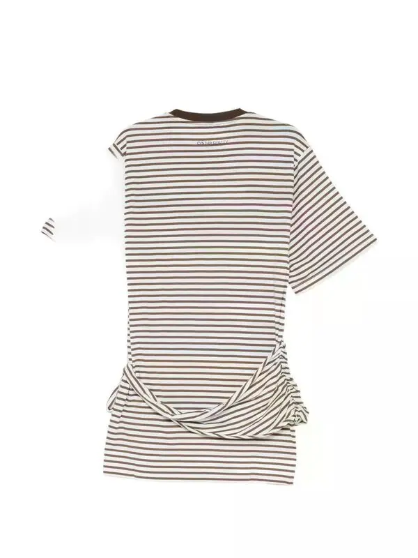 Cynthia Rowley Horizontal Stripe Ruched Crewneck Dress - White