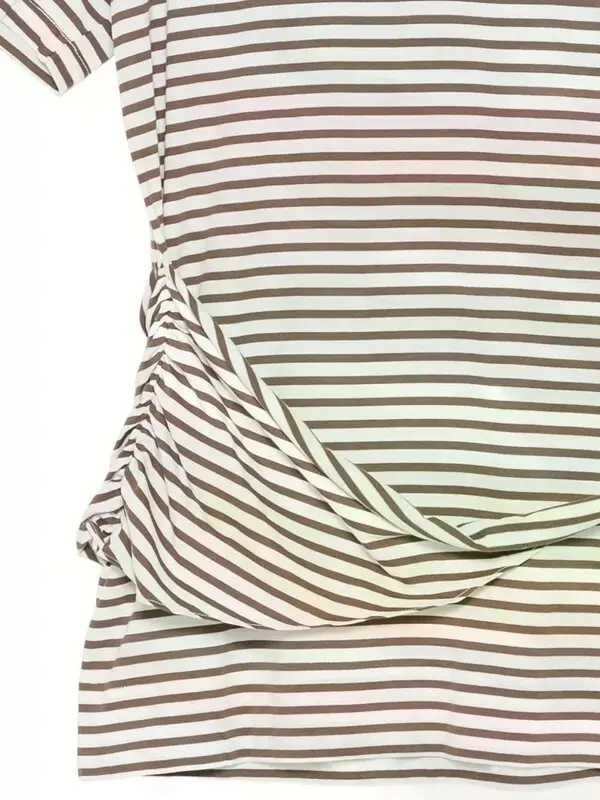 Cynthia Rowley Horizontal Stripe Ruched Crewneck Dress - White