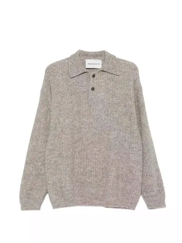 AMARANTO Ribbed-knit Button-up Sweater - Grey