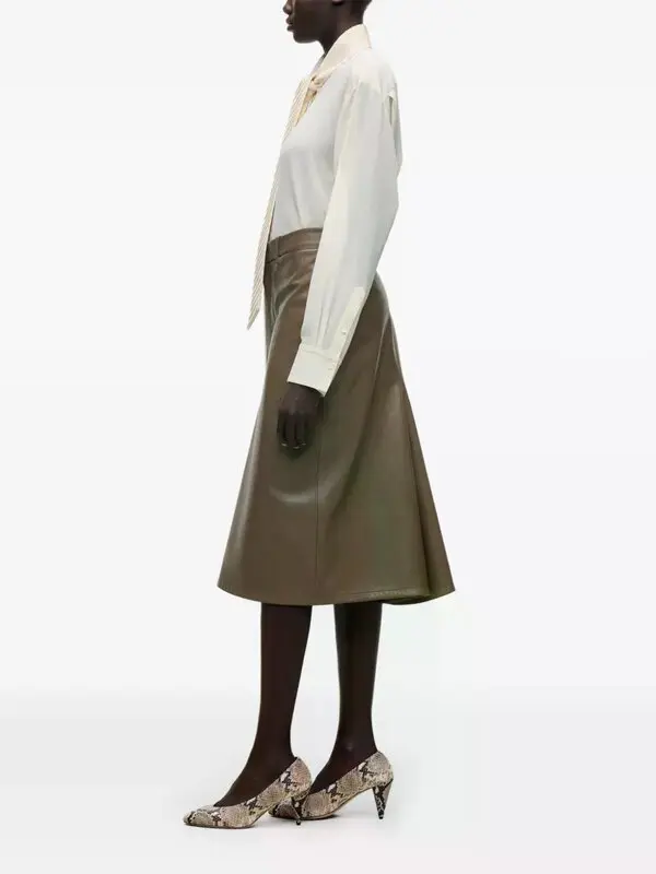 Victoria Beckham Kick Detail Leather Midi Skirt