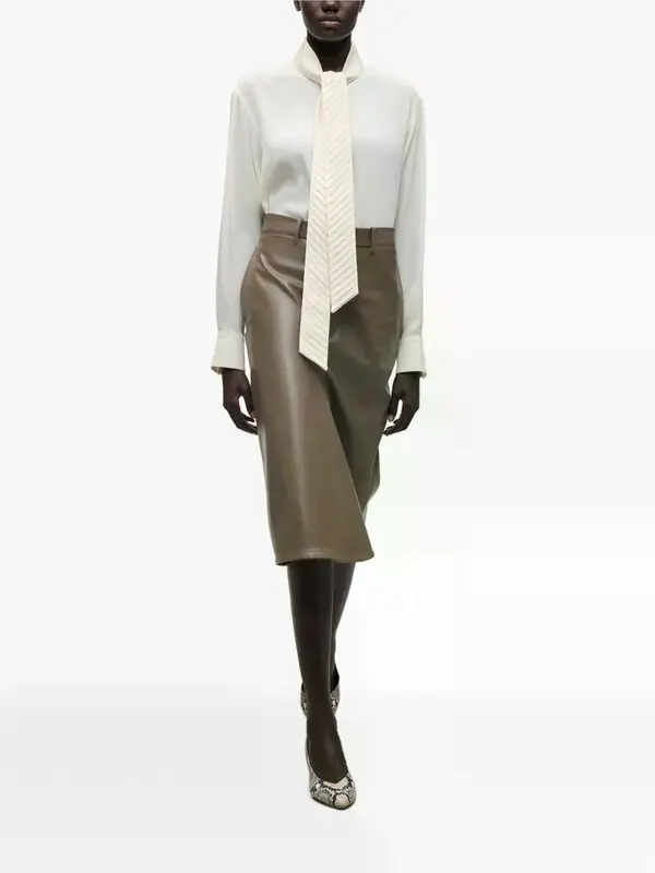Victoria Beckham Kick Detail Leather Midi Skirt - Brown