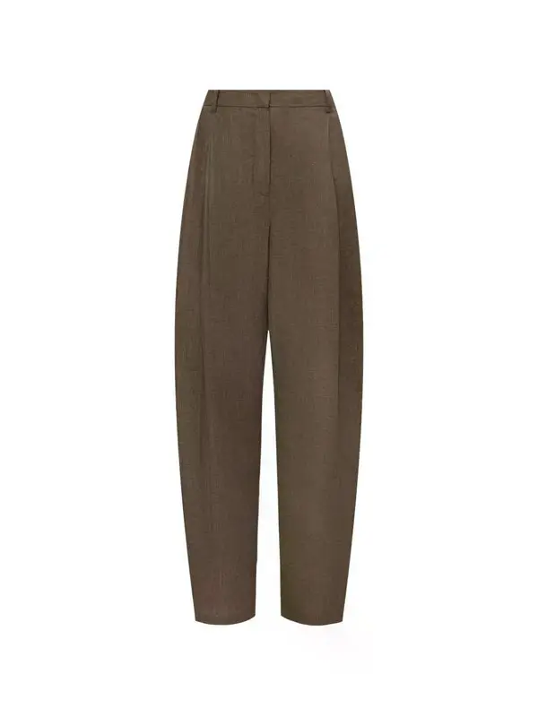 12 STOREEZ Affogato Pleated Linen Trousers - Brown