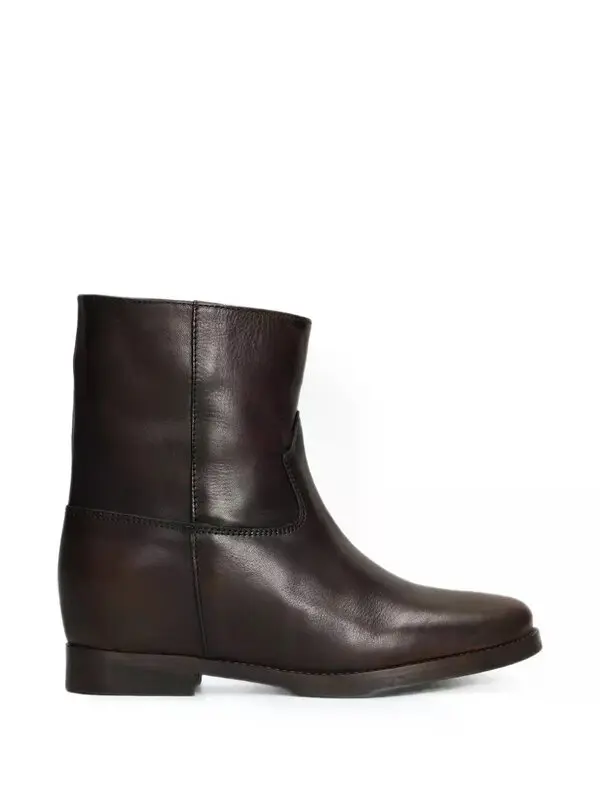 JULIE DEE Topstitched Leather Ankle Boots - Brown