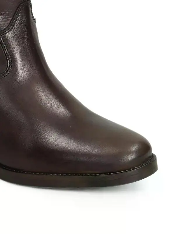JULIE DEE Topstitched Leather Ankle Boots