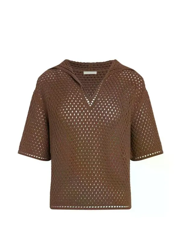 12 STOREEZ Meadow Crochet-knit Top - Brown
