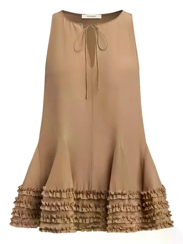 12 STOREEZ Keyhole Ruffled Mini Dress - Brown