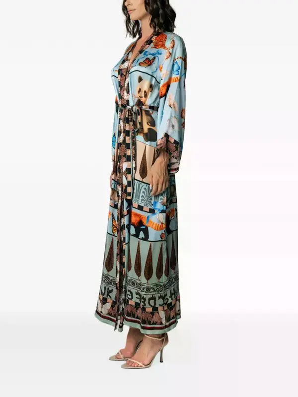 MIAU BY CLARA ROTESCU Biaritz Animal-print Belted Maxi Dress - Blue