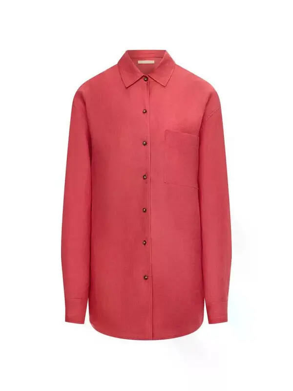 12 STOREEZ Patch-pocket Linen Shirt - Red