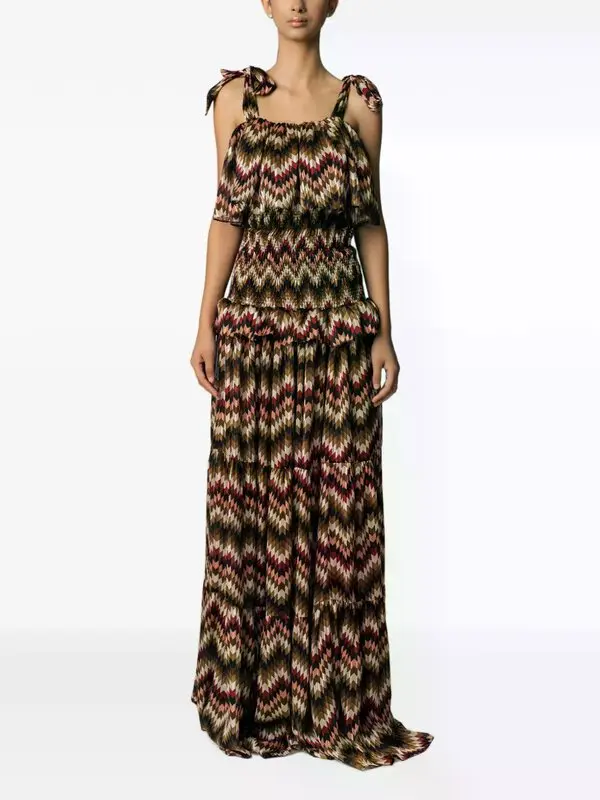 MIAU BY CLARA ROTESCU Meraki Chevron-print Tiered Maxi Dress - Brown
