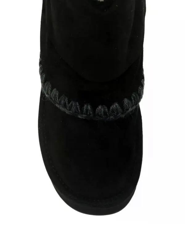 Mou Crochet Trim Bow Detail Boots - Black