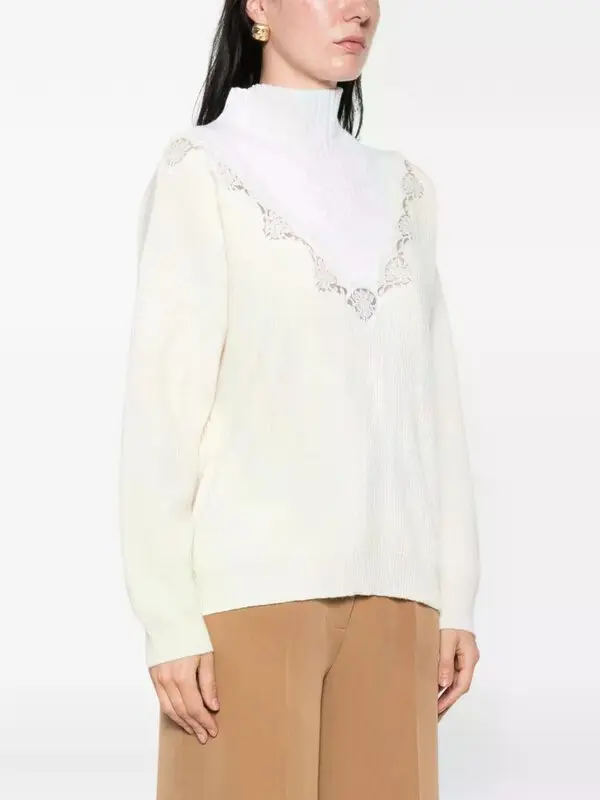 ERMANNO FIRENZE Lace-trim Mock-neck Sweater
