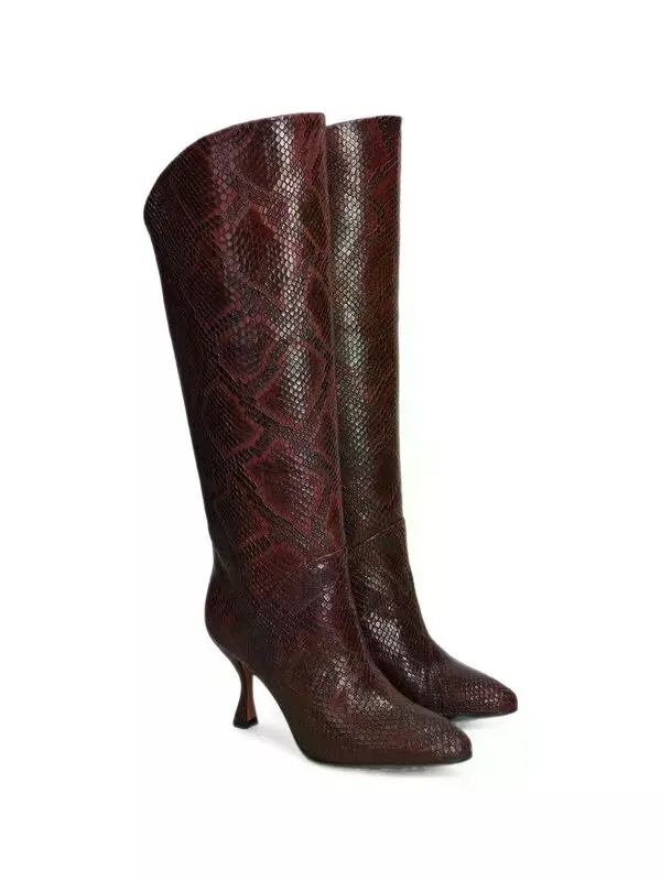 CASTAGNA Snake-effect Knee-high Boots - Red