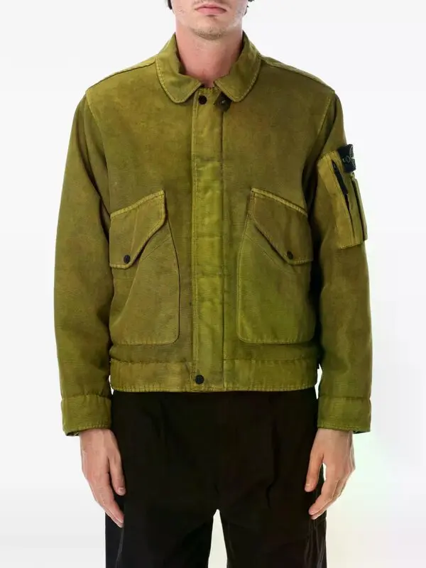 Stone Island Logo Patch Zip-up Jacket - Green