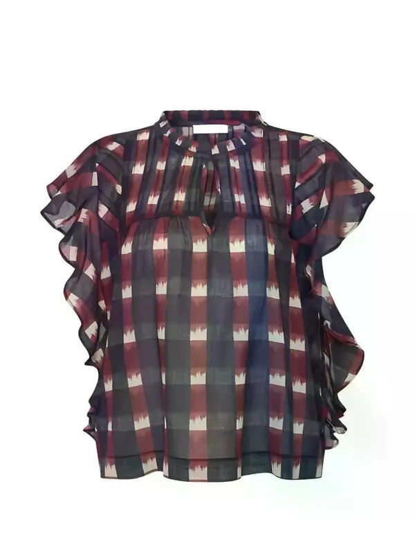 By Far Danee Ikat Ruffled Blouse - Blue