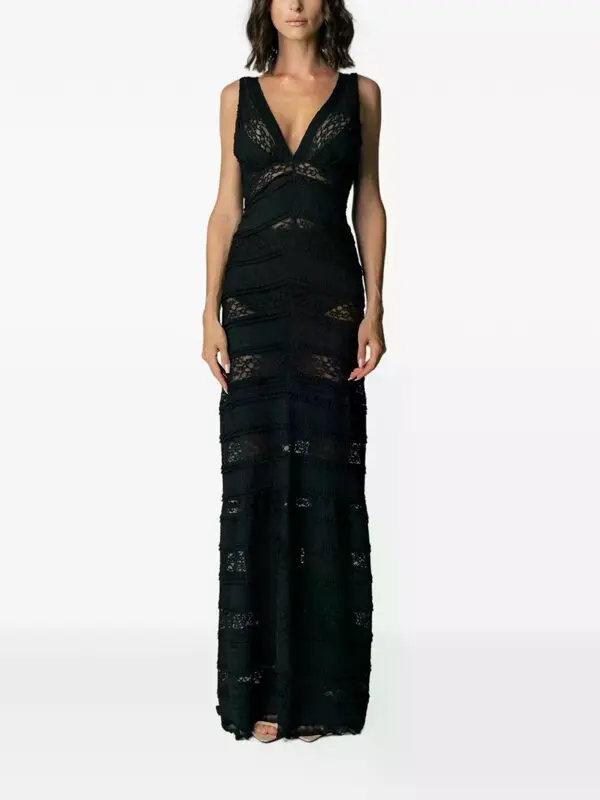 MIAU BY CLARA ROTESCU Lace-panelled Tiered Maxi Dress - Black