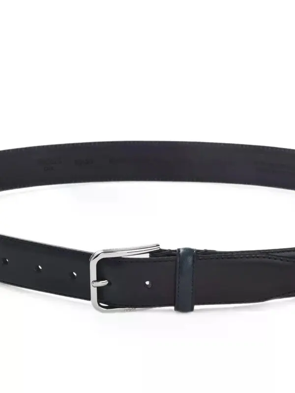 BOSS Leather Business Belt With Polished Silver Buckle