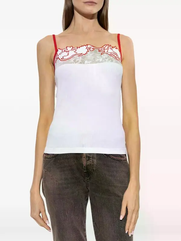 DIESEL® Embroidered Lace-trim Ribbed Top - White