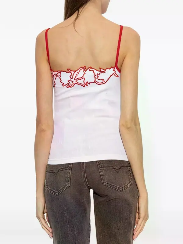 DIESEL® Embroidered Lace-trim Ribbed Top - White