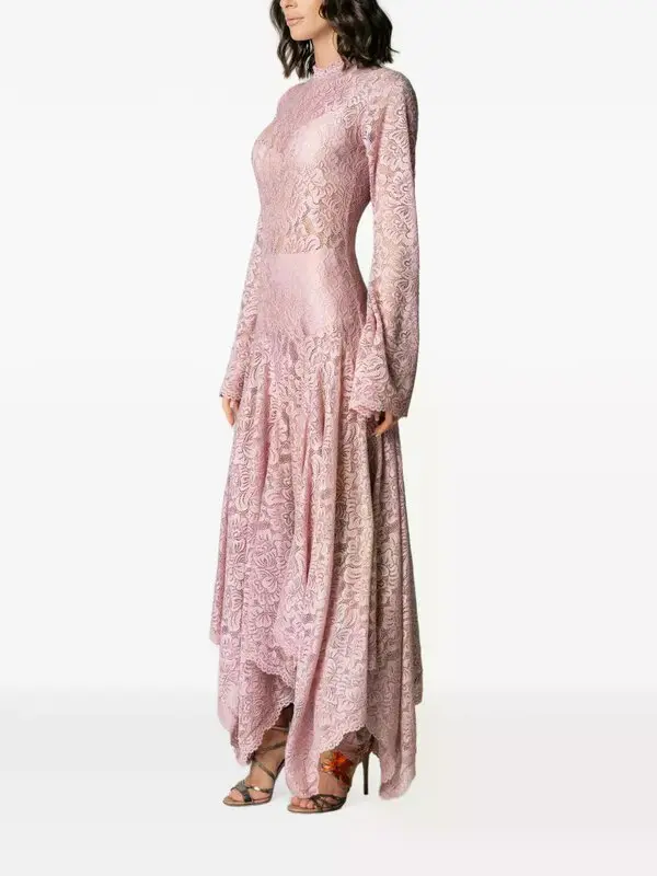 MIAU BY CLARA ROTESCU Lace-overlay Handkerchief-hem Dress - Pink