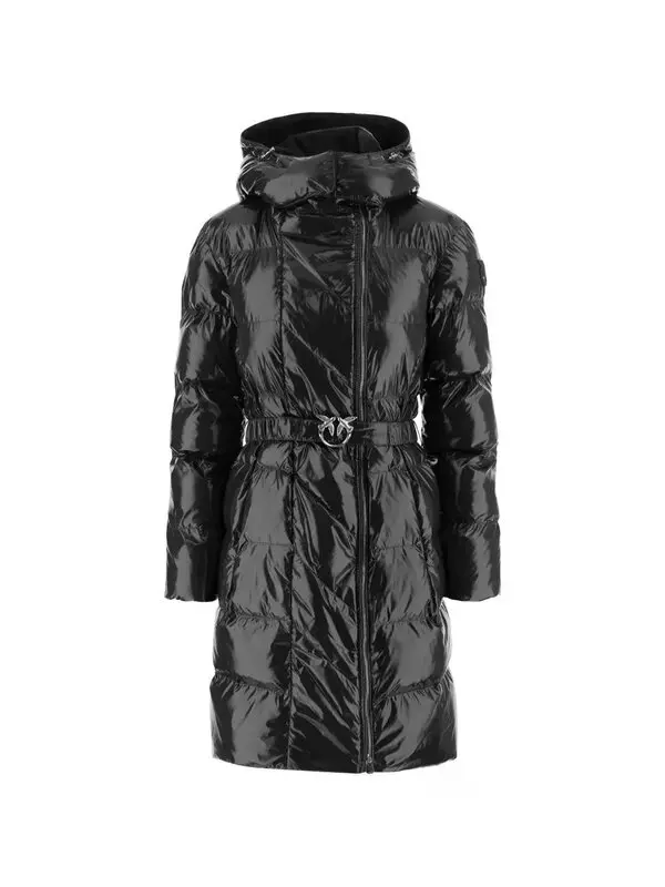 Pinko Love Birds Belted Puffer Coat - Black