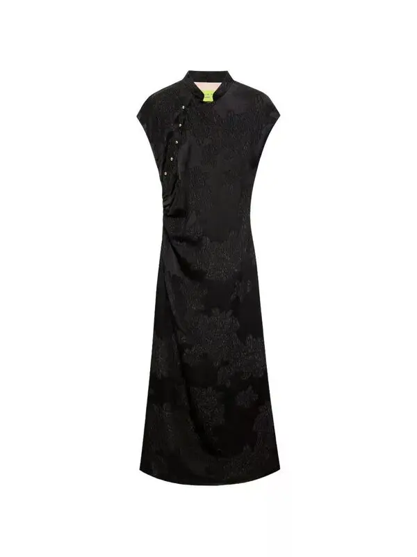 Shanghai Tang Floral Jacquard Qipao Midi Dress - Black