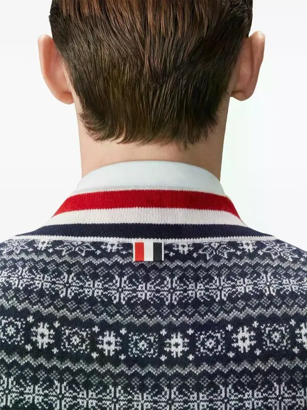 Thom Browne Cashmere Snowflake Jacquard V-neck Pullover