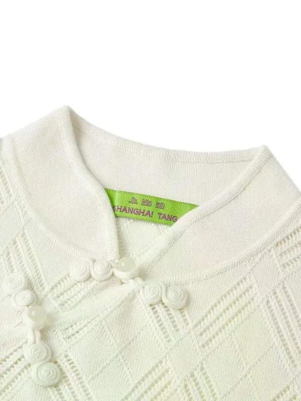 Shanghai Tang Openwork Knit Mandarin Collar Top