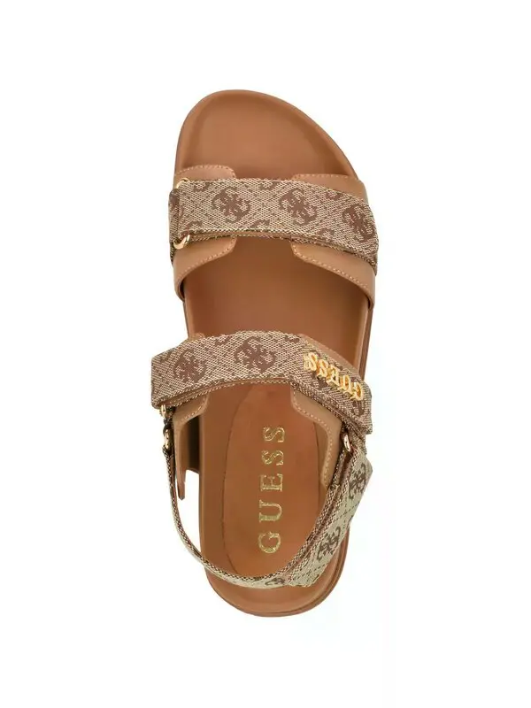 Guess Monogram Print Touch-strap Sandals - Brown