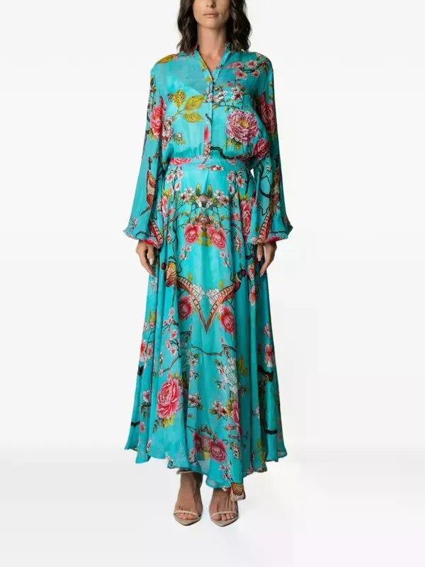 MIAU BY CLARA ROTESCU Floral-print Silk Midi Dress - Blue